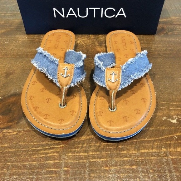 Nautica | Shoes | Nautica Blue Jean Frayed Denim Flip Flops | Poshmark